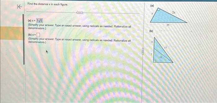 Solved (a) x=75 (Simplify your tinswer. Type an exact | Chegg.com