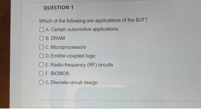 Solved Which of the following are applications of the BJT? | Chegg.com