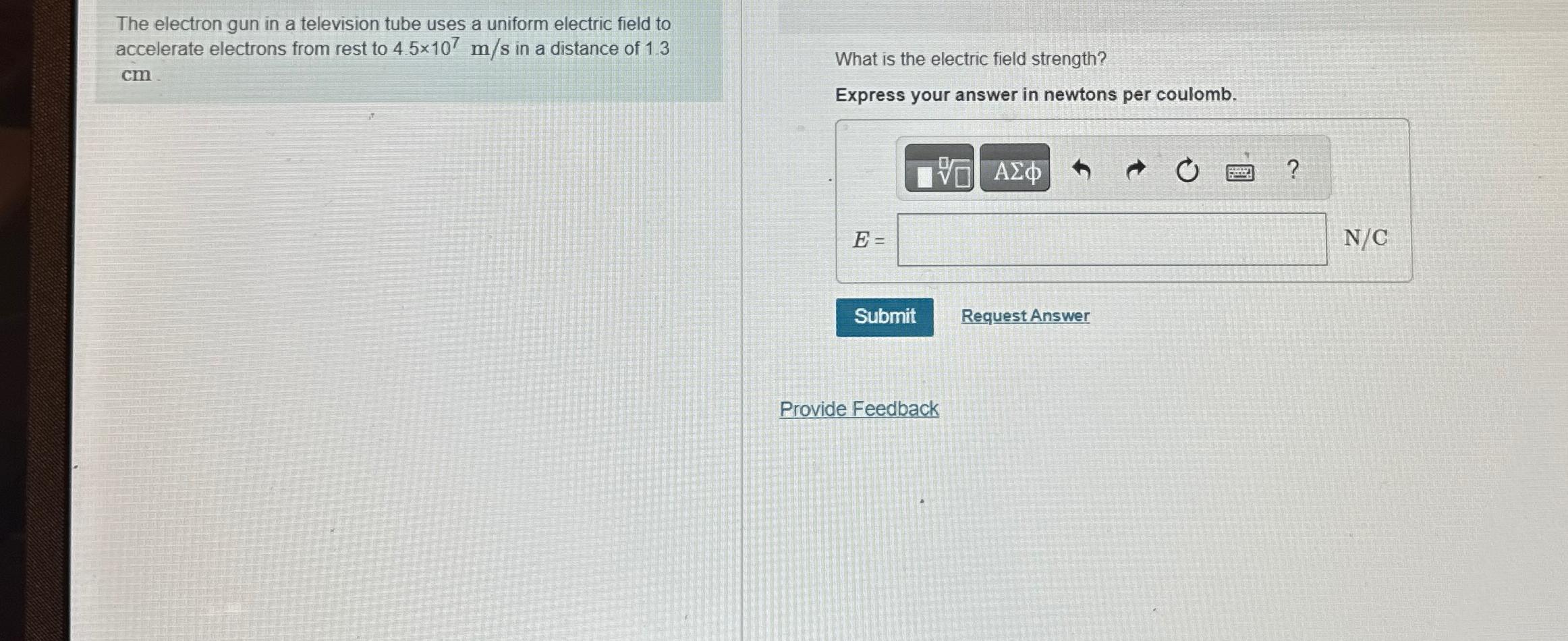 Solved The electron gun in a television tube uses a uniform | Chegg.com