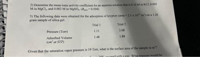 Solved 2) Determine the mean ionic activity coefficient for | Chegg.com