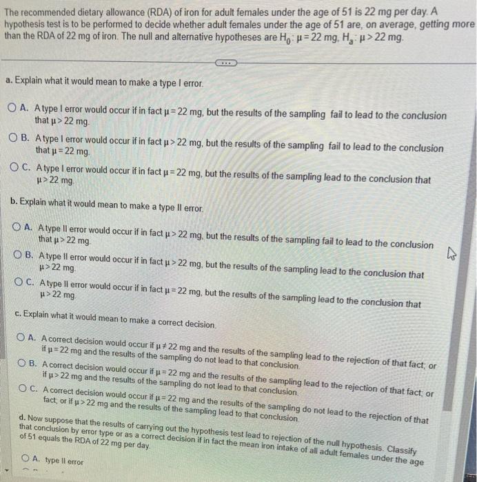 Solved The recommended dietary allowance (RDA) of iron for | Chegg.com