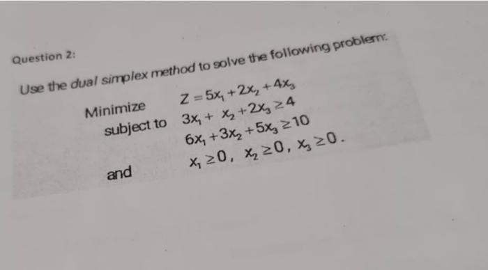 Solved Question 2: Use the dual simplex method to solve the | Chegg.com