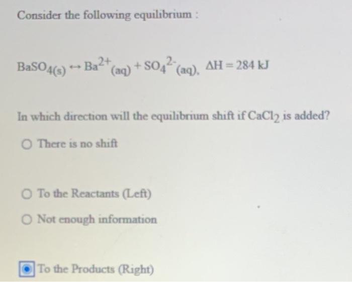 Solved Consider the following equilibrium: BaSO4(s) -- Ba2+ | Chegg.com