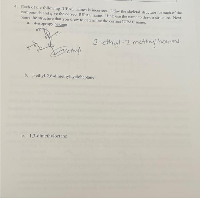 Solved 4. Each of the following IUPAC names is incorrect. | Chegg.com