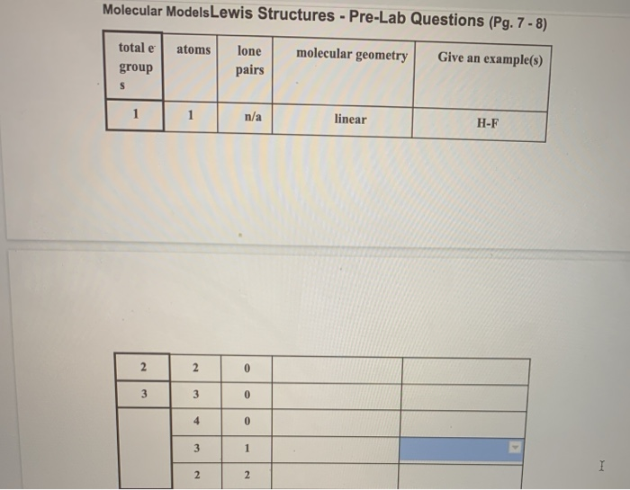 Solved Molecular Models Lewis Structures - Pre-Lab Questions | Chegg.com