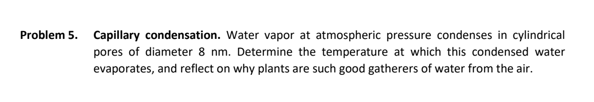 Solved Problem 5. ﻿Capillary condensation. Water vapor at | Chegg.com