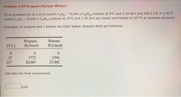 Solved Problem 7.44 Propane/Butane Mixture Three hundred L/h | Chegg.com
