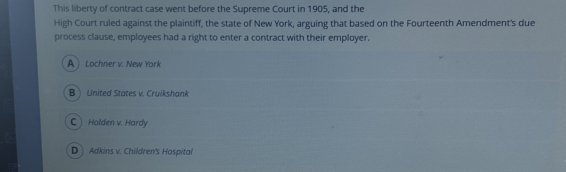 Solved This liberty of contract case went before the Supreme | Chegg.com
