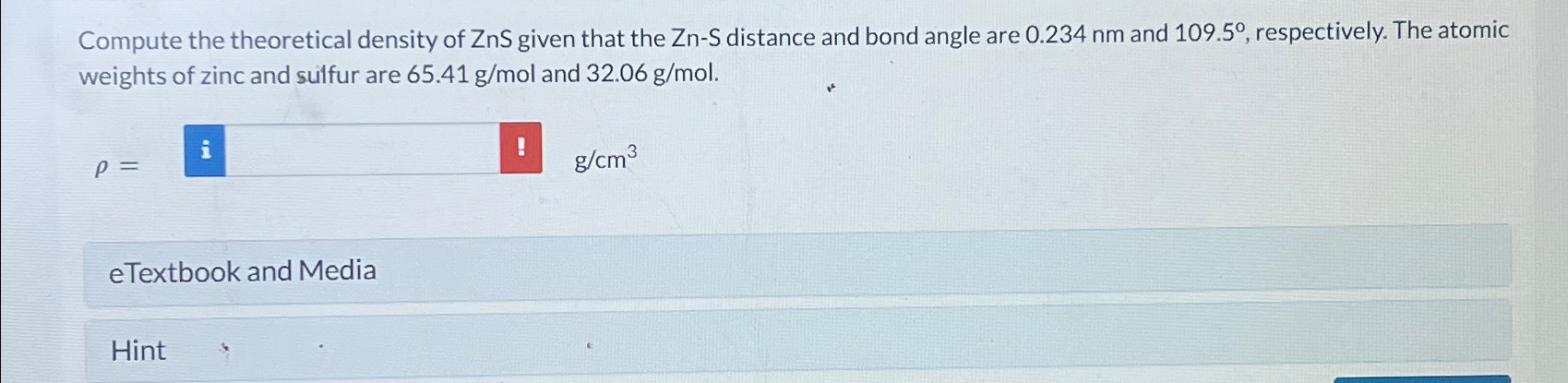 Solved Compute the theoretical density of ZnS ﻿given that | Chegg.com