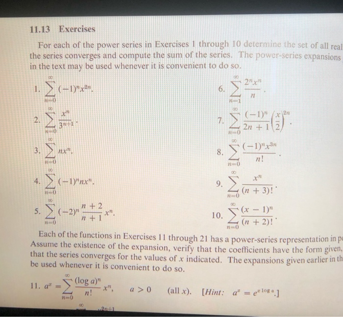 Solved 11.13 Exercises For each of the power series in | Chegg.com
