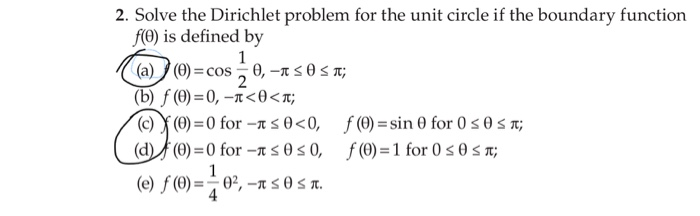 Solved 2. Solve the Dirichlet problem for the unit circle if | Chegg.com