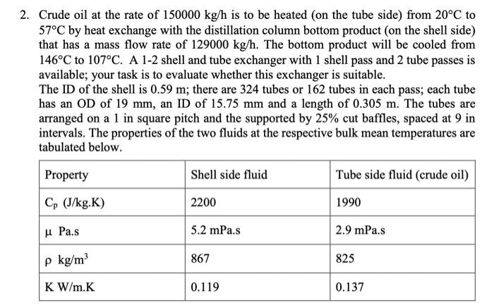 Solved Crude oil at the rate of 150000 kg/h is to be heated | Chegg.com