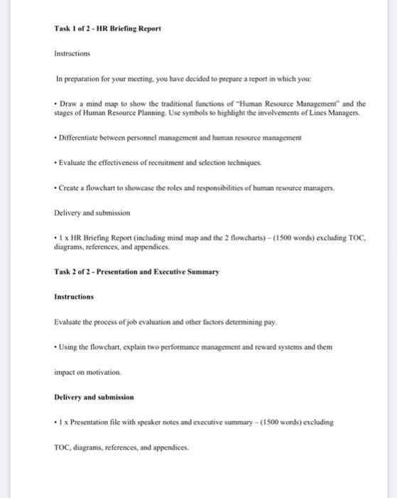 Solved Task 1 of 2 - HR Briefing Report Instructions In | Chegg.com