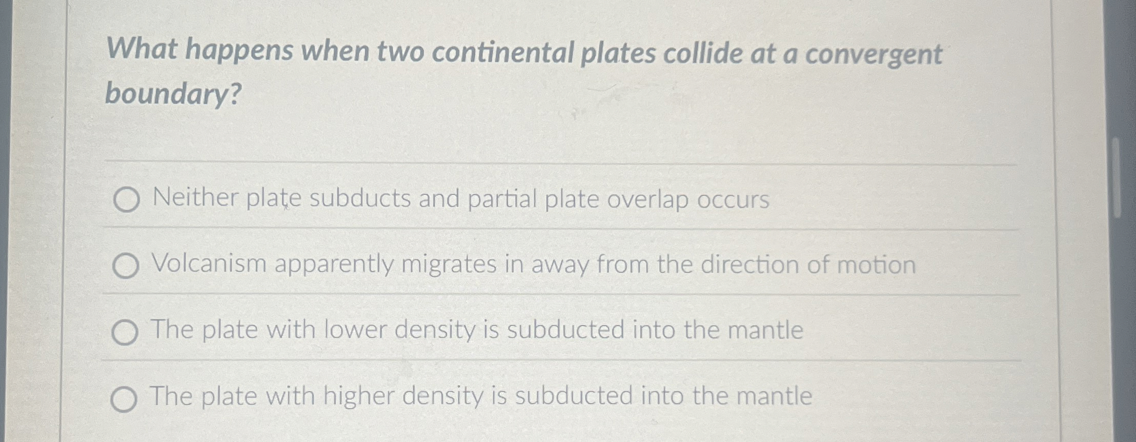 Solved What happens when two continental plates collide at a | Chegg.com
