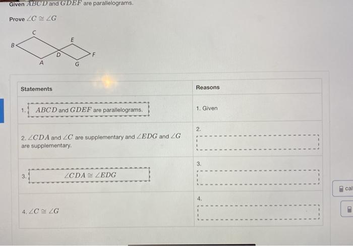 Solved Given ABCD and GDEF are parallelograms. Prove ZCZG B | Chegg.com