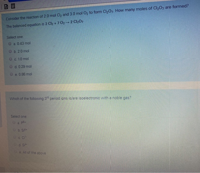 Solved Consider the reaction of 2.0 mol Cl2 and 3.0 mol O2 | Chegg.com