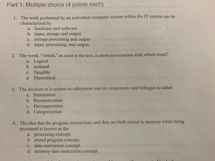 Solved Part 1: Multiple choice (4 points each) 1. The work | Chegg.com
