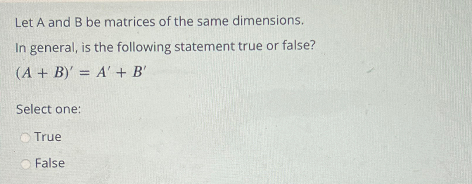 Let A and B ﻿be matrices of the same dimensions.In | Chegg.com