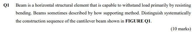 Solved Q1 Beam is a horizontal structural element that is | Chegg.com