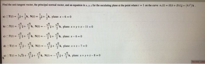 Solved Find the unit tangent vector, the principal normal | Chegg.com