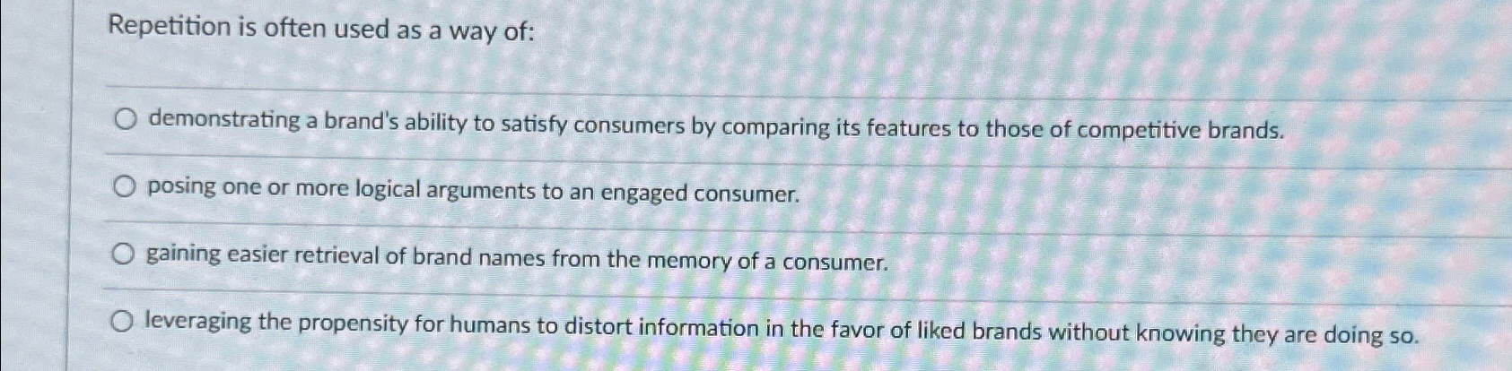 Solved Repetition is often used as a way of:demonstrating a | Chegg.com
