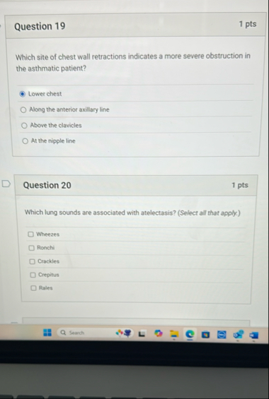 Solved Question 191 ﻿ptsWhich site of chest wall retractions | Chegg.com