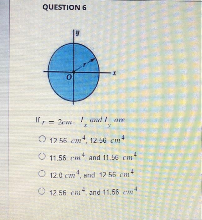 Solved QUESTION 6 r=2 cm,Ix and Iy are 12.56 cm4,12.56 cm4 | Chegg.com