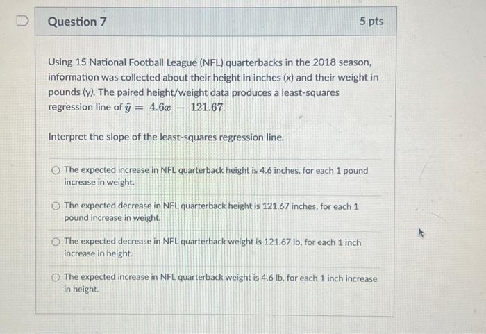 Solved Using 15 National Football League (NFL) quarterbacks | Chegg.com