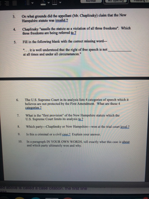 LEGAL ENVIRONMENT CASE BRIEFI Chaplinsky v. New | Chegg.com