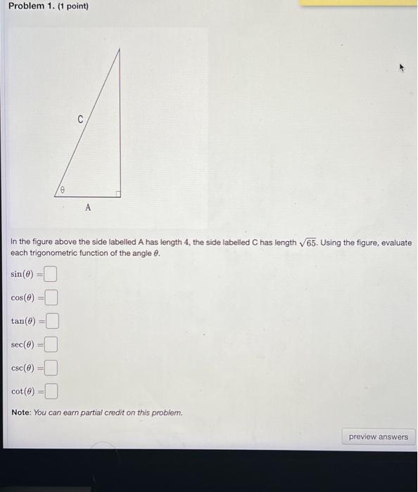 Solved Problem 1. (1 point) In the figure above the side | Chegg.com