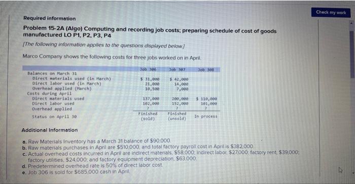 Solved Required information Problem 15-2A (Algo) Computing | Chegg.com