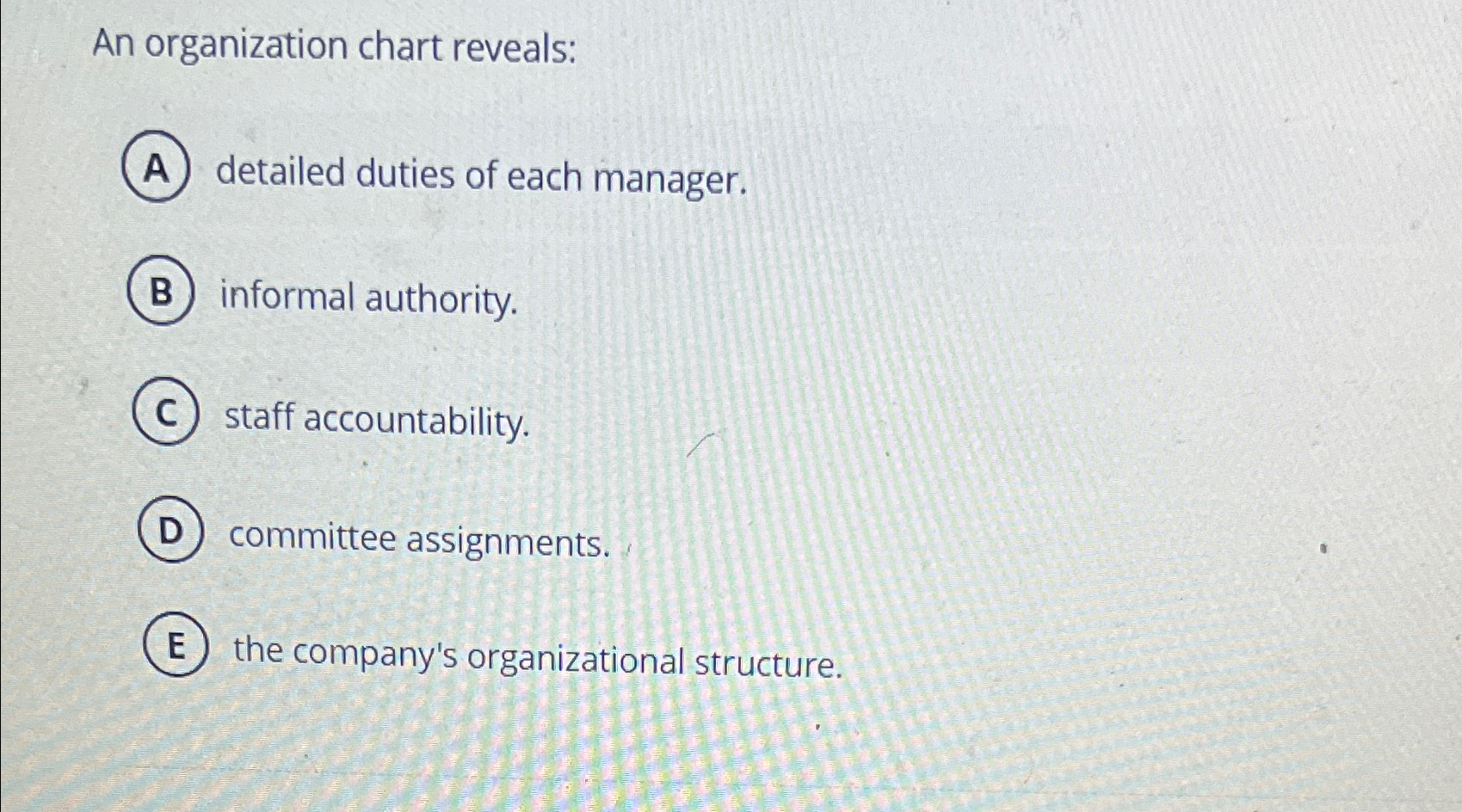 Solved An organization chart reveals:detailed duties of each | Chegg.com