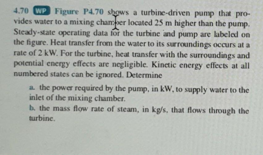 Solved 4.70 WP Figure P4.70 shows a turbine-driven pump that | Chegg.com