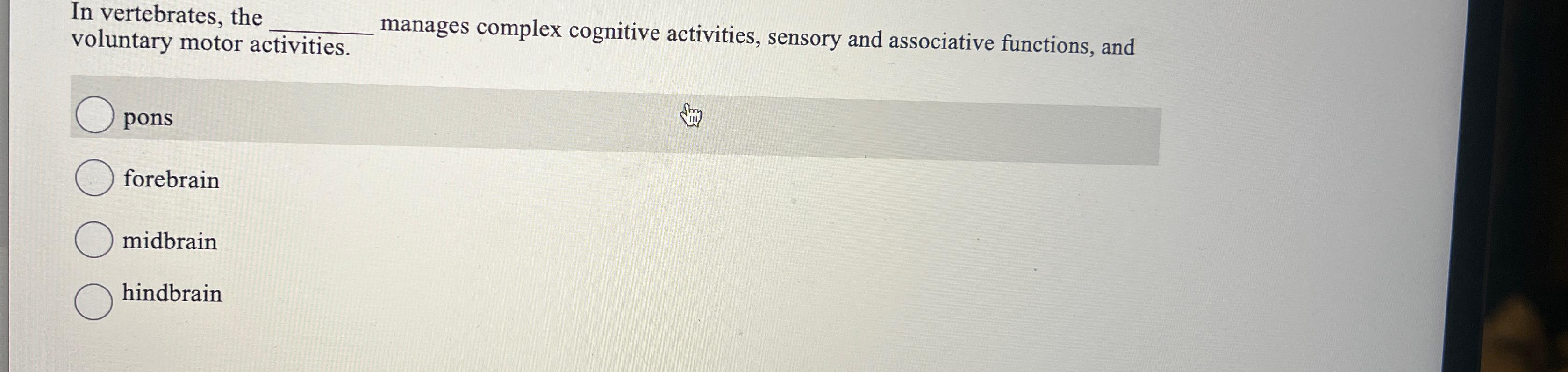 Solved In vertebrates, the voluntary motor activities. | Chegg.com