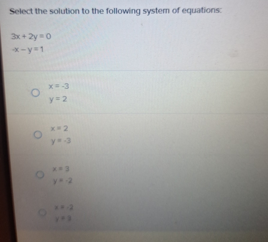 Solved Select the solution to the following system of | Chegg.com