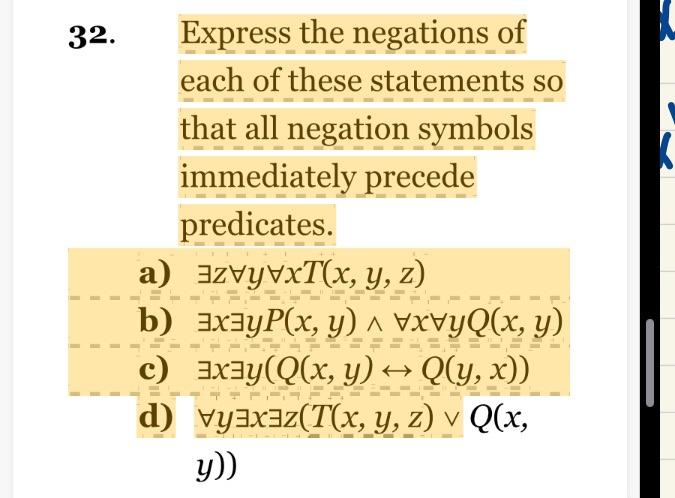 Solved 32. Express the negations of each of these statements | Chegg.com