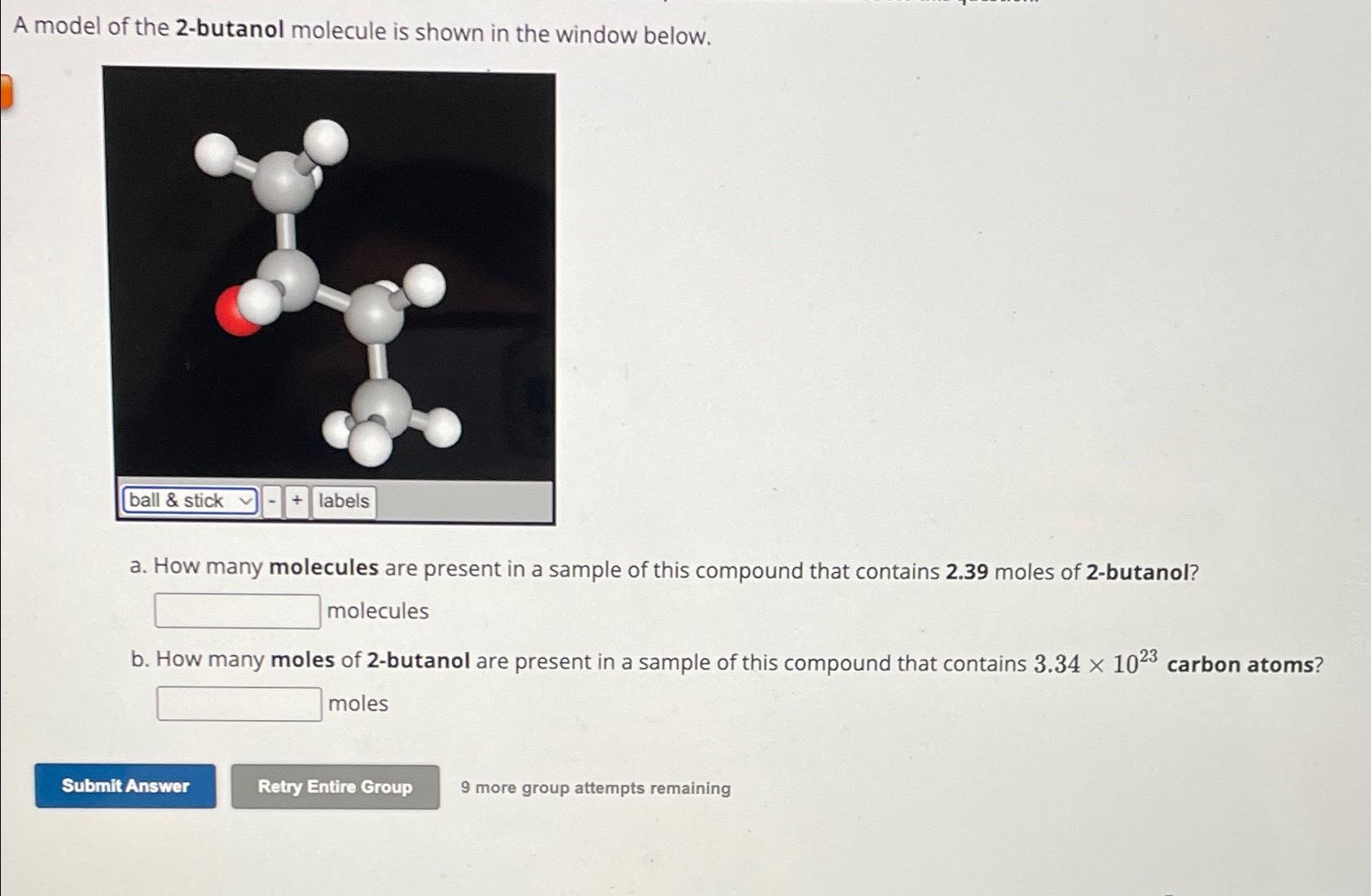 Solved A model of the 2-butanol molecule is shown in the | Chegg.com