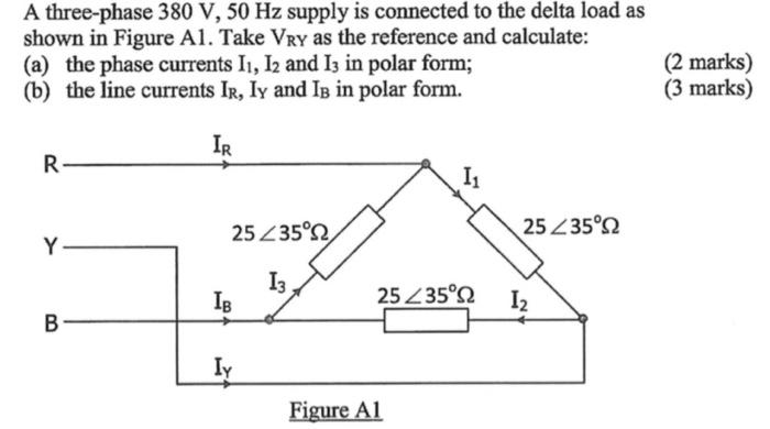 Solved A three-phase 380 V,50 Hz supply is connected to the | Chegg.com