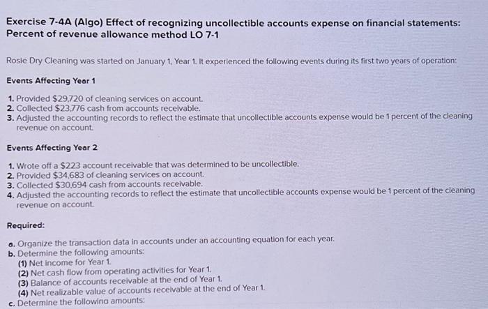 Solved Exercise 7-4A (Algo) Effect of recognizing | Chegg.com