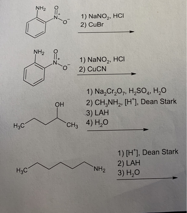 Solved NH2 1) NaNO2, HCI 2) CuBr NH2 1) NaNO2, HCI 2) CuCN | Chegg.com