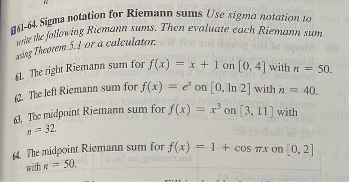 Solved 161-64. Sigma notation for Riemann sums Use sigma | Chegg.com