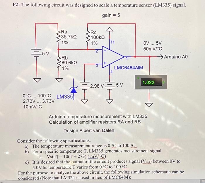 Solved P2: The following circuit was designed to scale a | Chegg.com