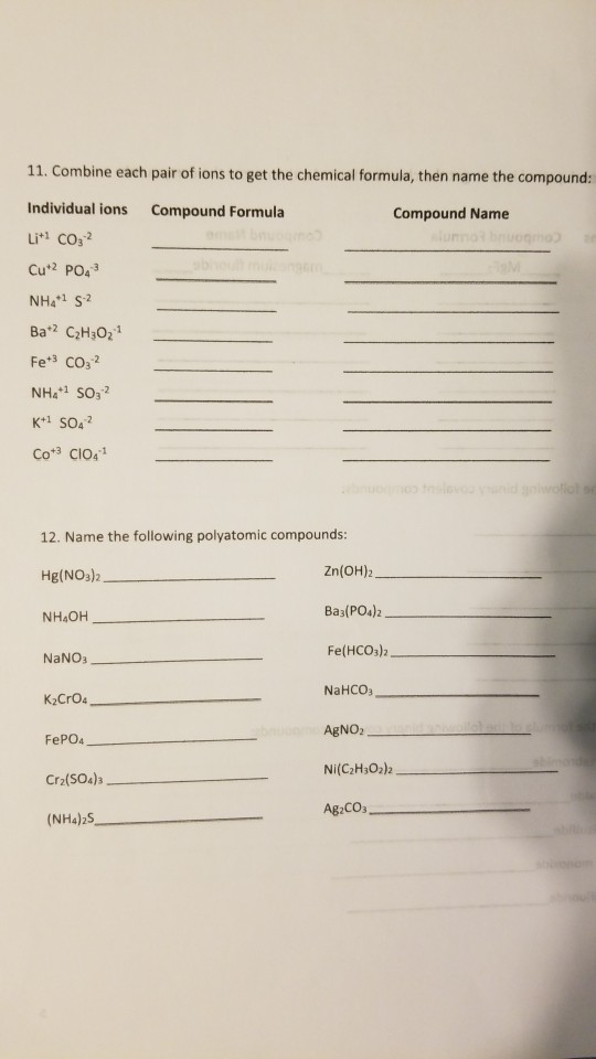 Solved 11. Combine each pair of ions to get the chemical | Chegg.com