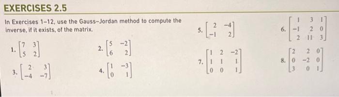 Solved In Exercises 1-12, use the Gauss-Jordan method to | Chegg.com