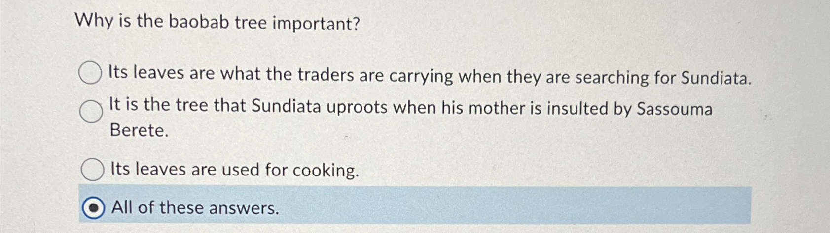 Solved Why is the baobab tree important?Its leaves are what | Chegg.com