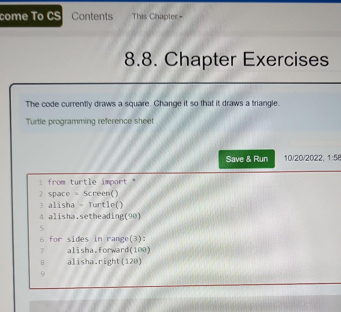 Solved The code currently draws a square. Change it so that | Chegg.com