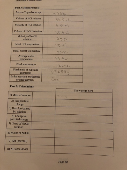 Solved Experiment Part 3: Measurements Mass of Styrofoam | Chegg.com