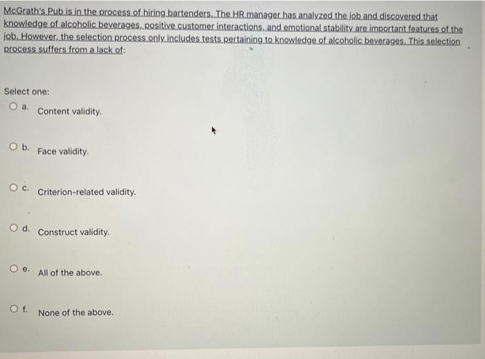 Solved McGrath's Pub is in the process of hiring bartenders. | Chegg.com