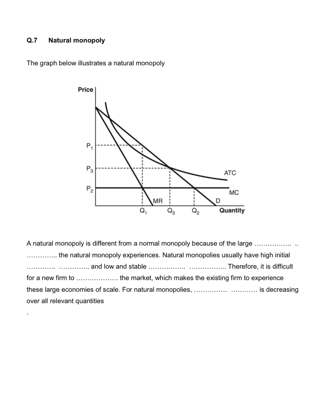Solved Q. 7 ﻿Natural monopolyThe graph below illustrates a | Chegg.com