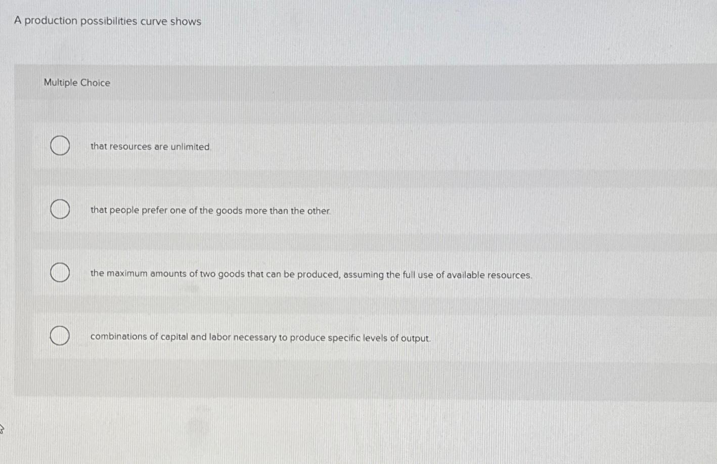 Solved A production possibilities curve showsMultiple | Chegg.com